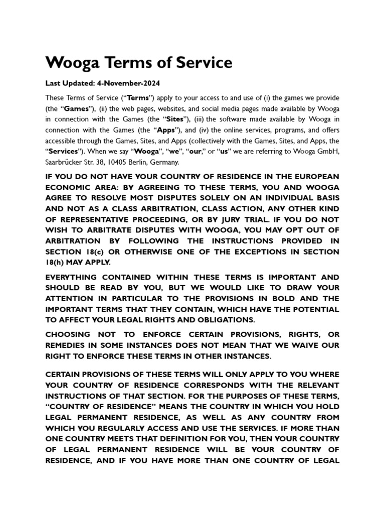 Wooga Terms of Service Overview | PDF | Legal Liability | Indemnity