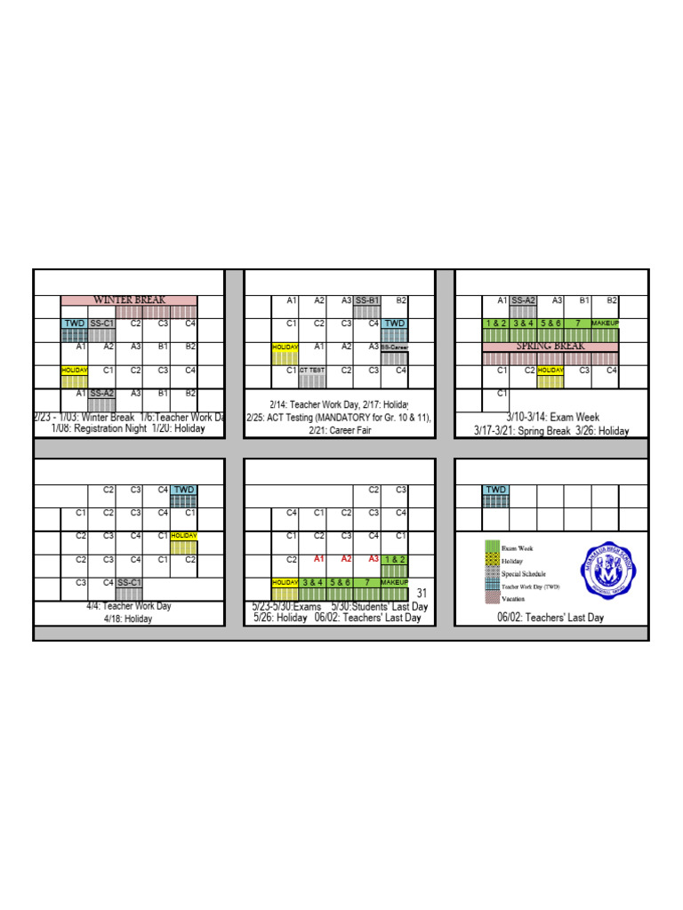 SEM 2 - ABC Calendar 2024-2025 | PDF