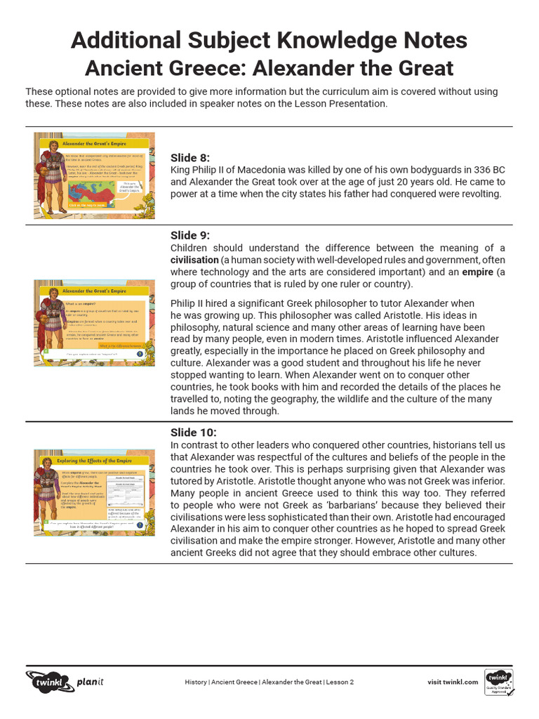 Additional Subject Knowledge Notes | PDF | Ancient Greece | Alexander ...