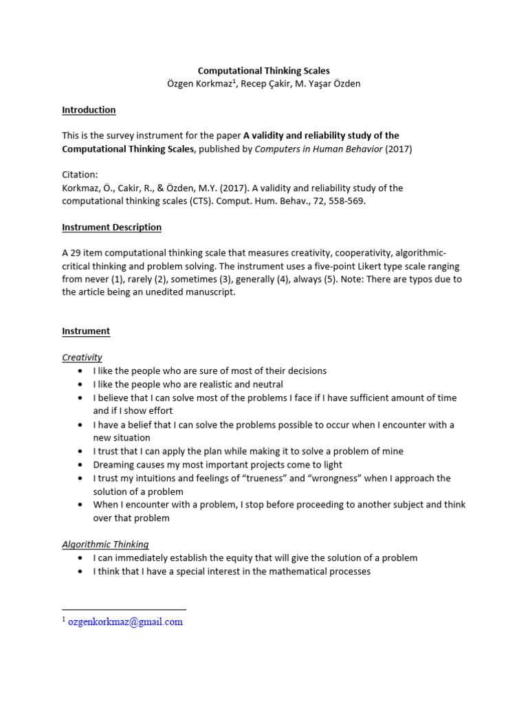 Computational Thinking Scales | PDF | Thought | Learning