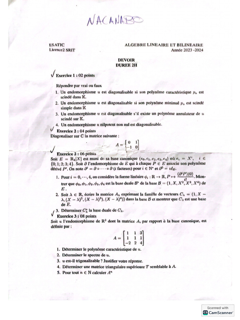 Devoir Et Examens | PDF