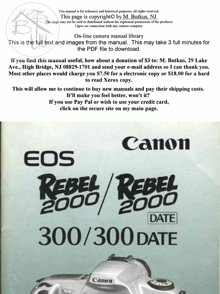Canon EOS Rebel 2000 Camera Manual | PDF | Red Eye Effect | Canon Eos