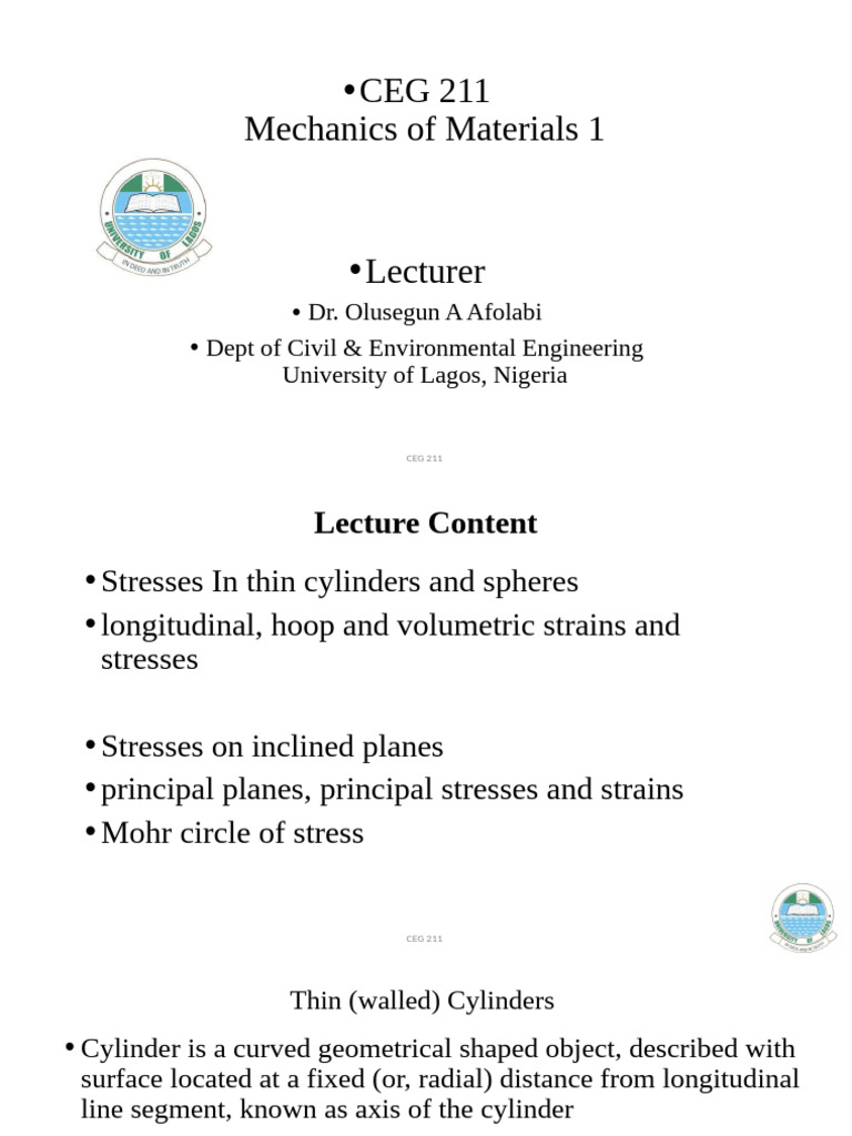 CEG 211 PPT-2 | PDF | Stress (Mechanics) | Sphere