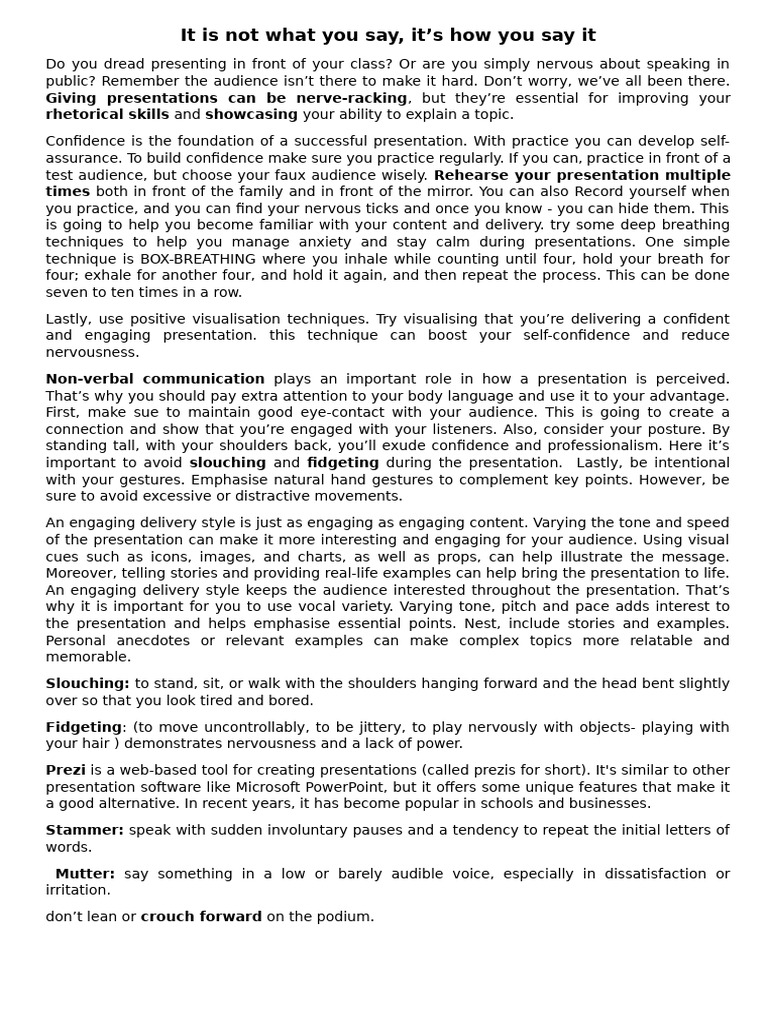 It Is Not What You Say, It's How You Say It | PDF | Public Speaking ...