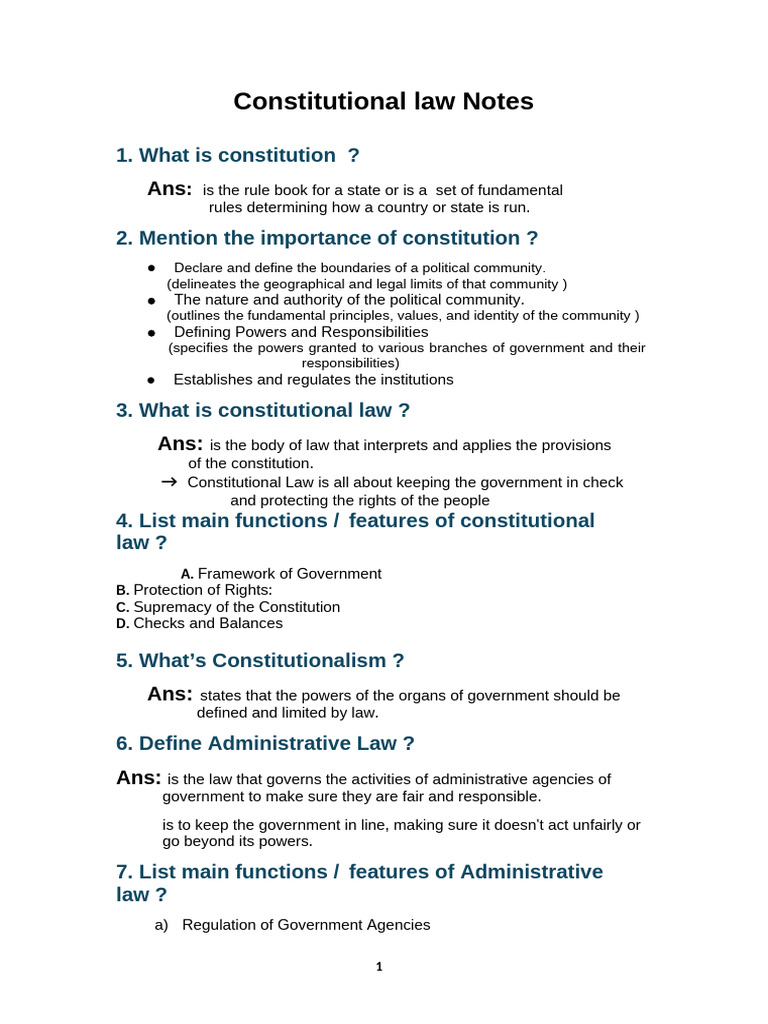 Constitutional Law Notes | PDF | Governance | Administrative Law