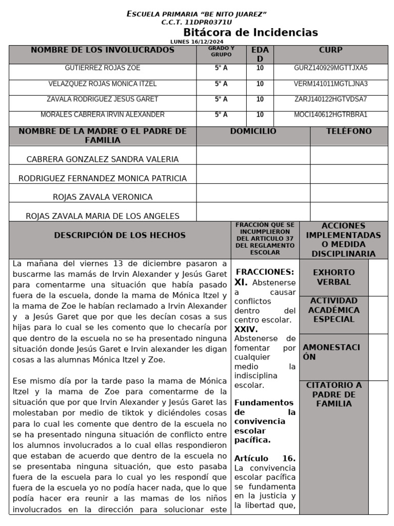 Bitacora de Incidencias 5 | PDF