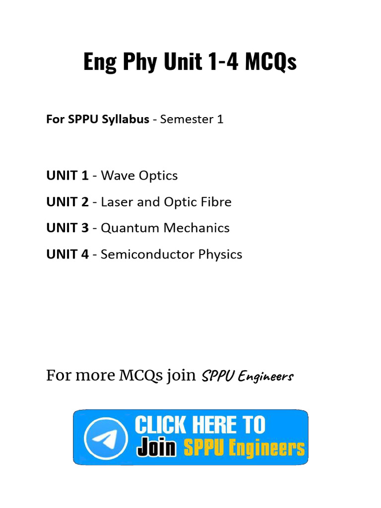 PHY MCQs Unit 1-4 | PDF | Refractive Index | Waves