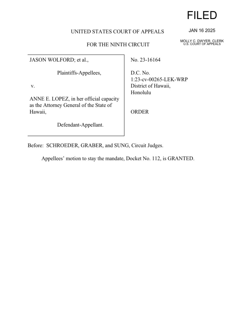 Wolford Motion To Stay Mandate Order | PDF