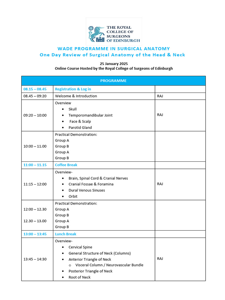 Web167295 HeadandNeck Programme Jan25 | PDF