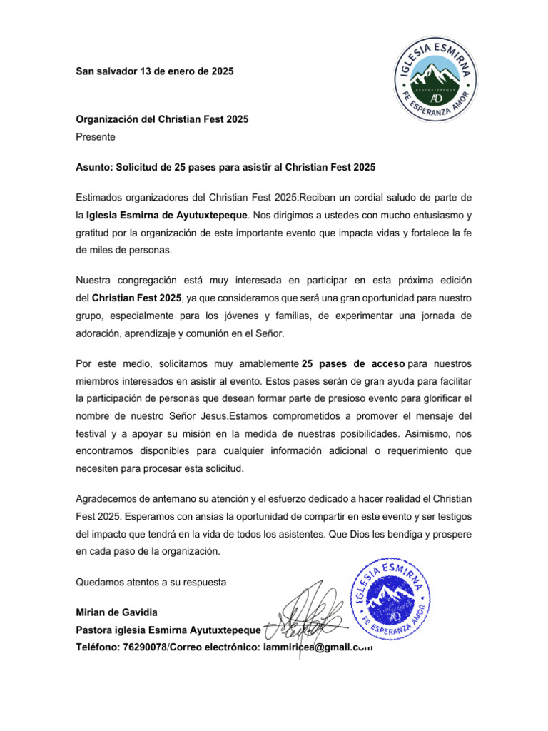 Solicitud de Pases para Christian Fest | PDF
