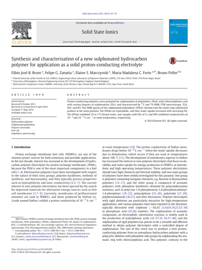 Synthesis and Characterisation of A New Sulphonated Hydrocarbon Polymer ...