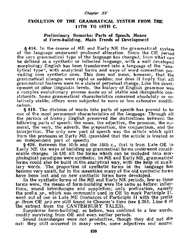 Evolution of The Grammatical System From The 11th To 18th C | PDF