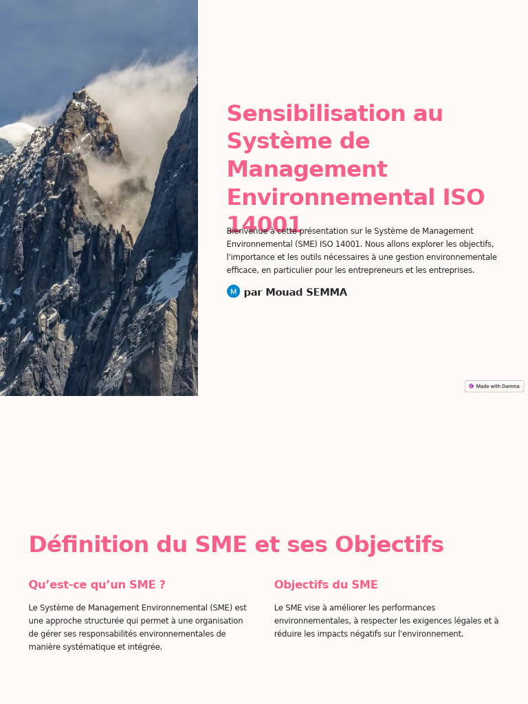 Sensibilisation Au Systeme de Management Environnemental ISO 14001 ...