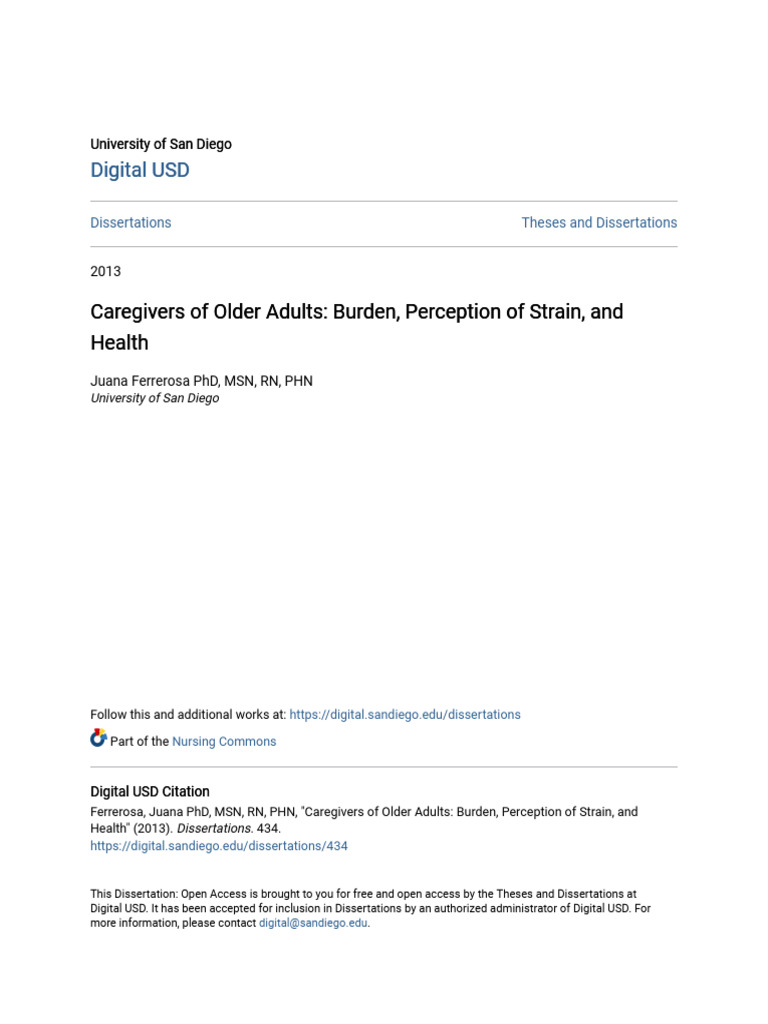 Caregivers of Older Adults - Burden Perception of Strain and Hea | PDF ...