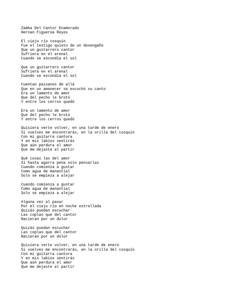 Zamba del Cantor Enamorado | PDF