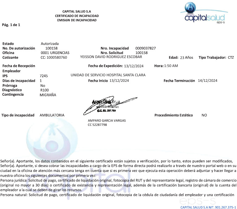 Incapacidad Yeisson | PDF