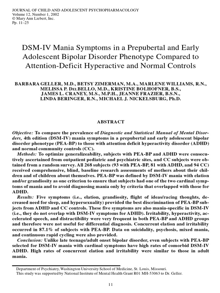 DSM-IV mania symptoms in a prepubertal and early adolescent bipolar ...