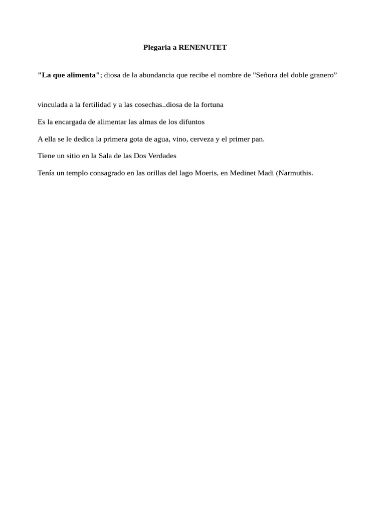 Plegaria a Renenutet | PDF