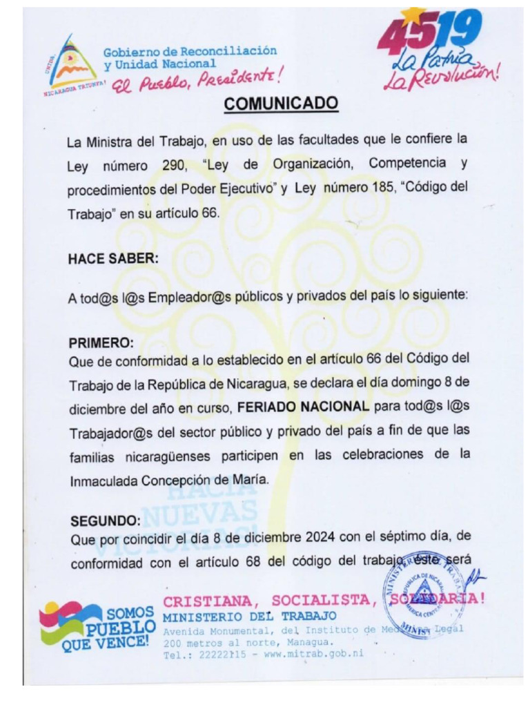 Comunicado Del Ministerio Del Trabajo 8 Dic 2024 | PDF