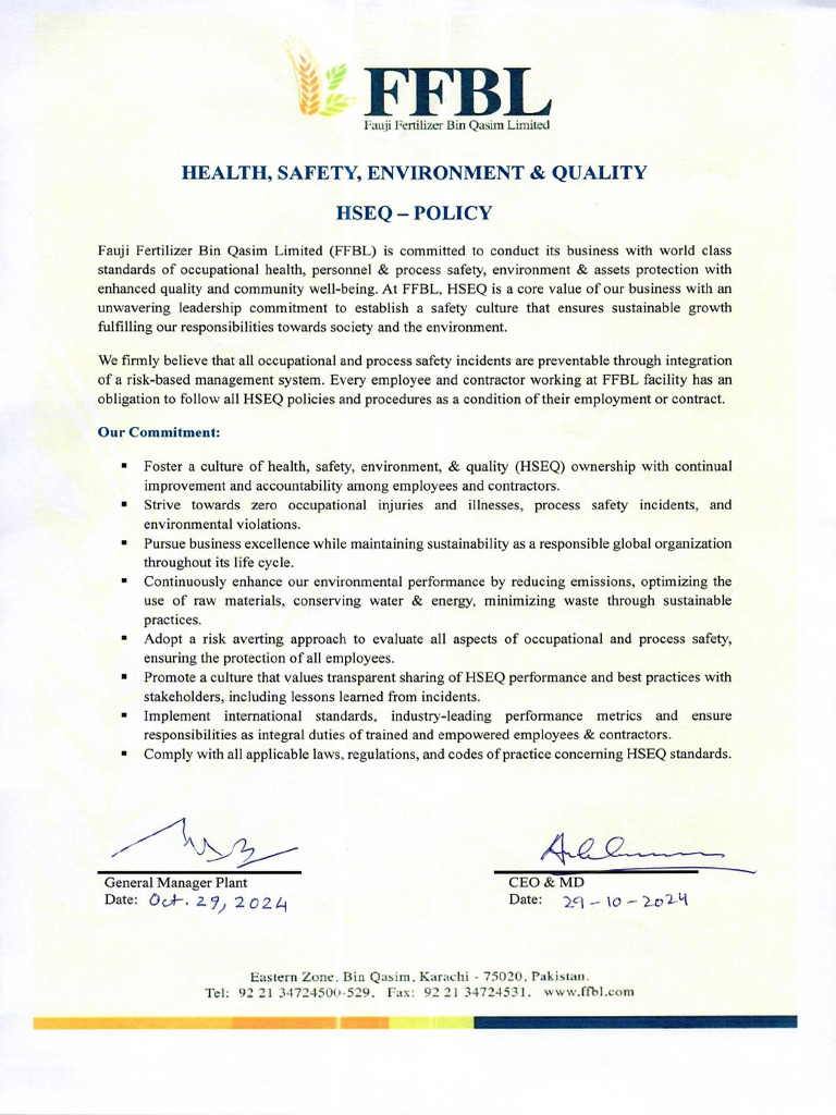 FFBL Hseq Policy | PDF