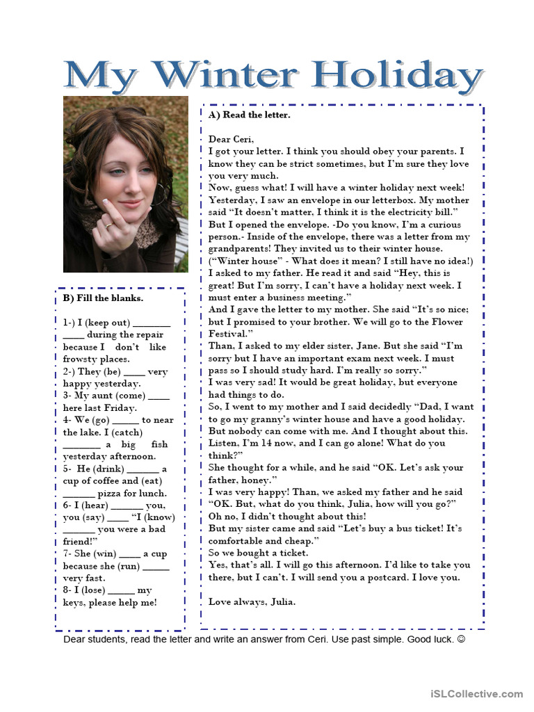 Writing Prompt - My Winter Holiday - Grammar Tense Review | PDF