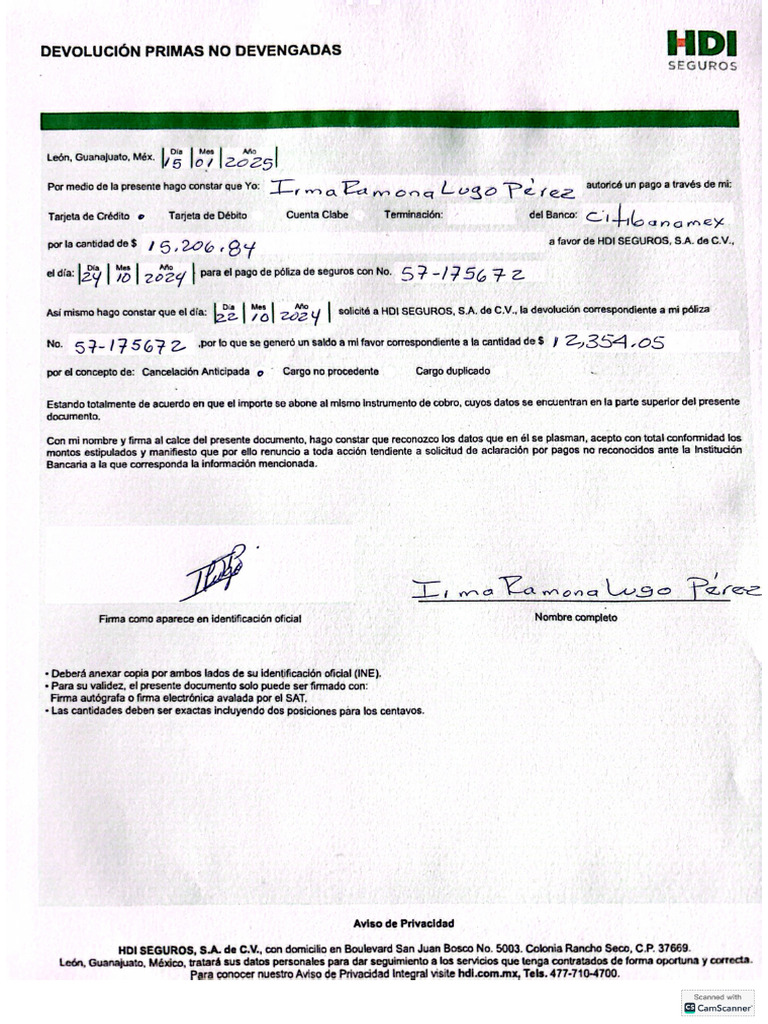Devolucion de Primas No Devengadas | PDF