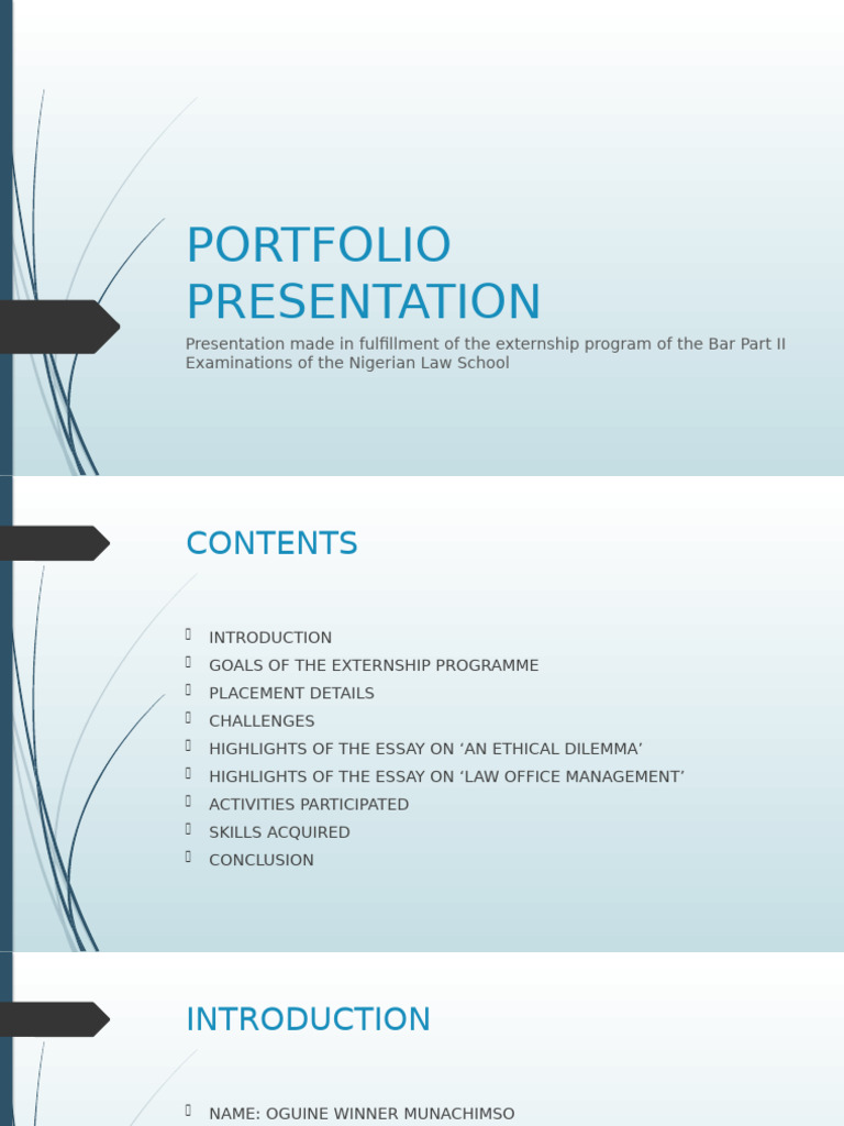 Nigerian Law School Externship Portfolio | PDF | Lawyer | Courtroom