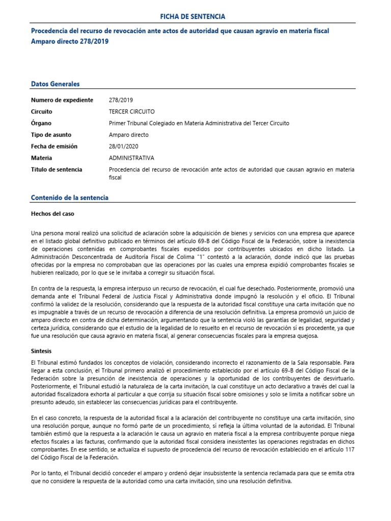 Ficha_Sentencia_278-2019_15-01-2025 | PDF | Fiscal | Sentencia (ley)