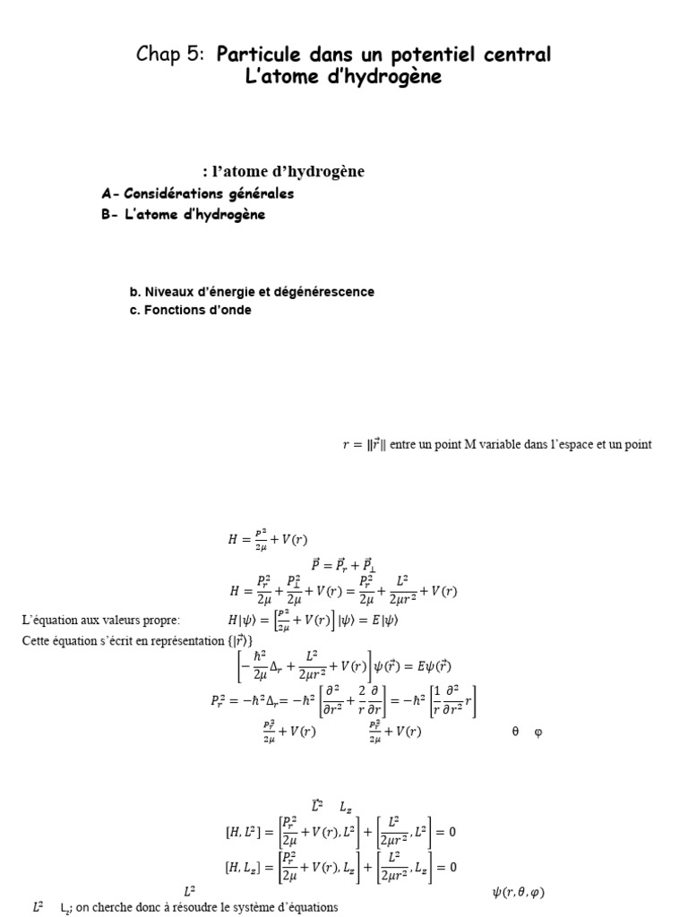 Particule dans un potentiel central | PDF | Atomes | Chimie physique