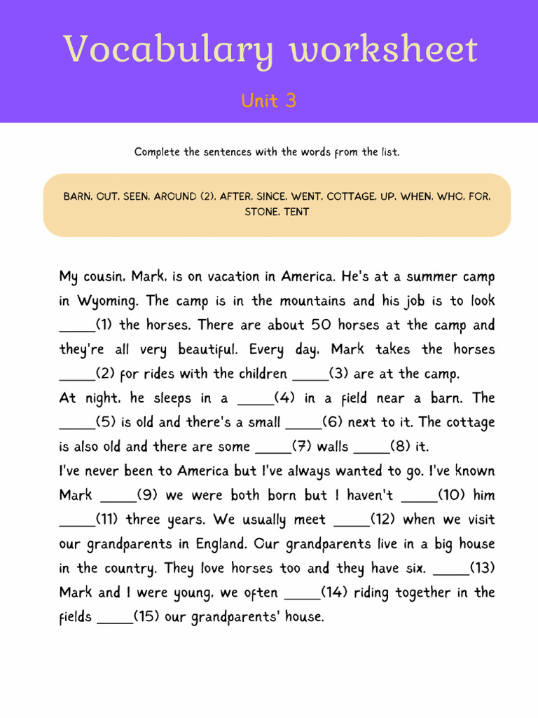 Vocabulary Worksheet 2 | PDF