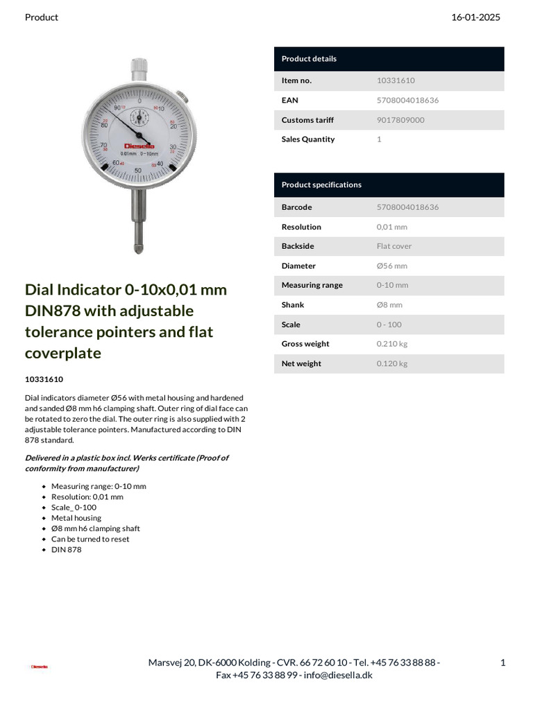 Dial Indicator 0-10 MM X 0,01 DIN 878 | PDF | Tools
