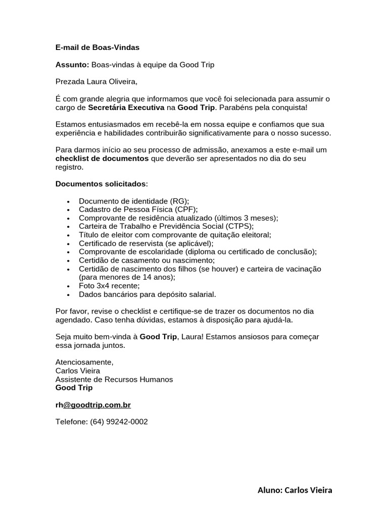Atividade 3 (Email de Boas Vindas) | PDF