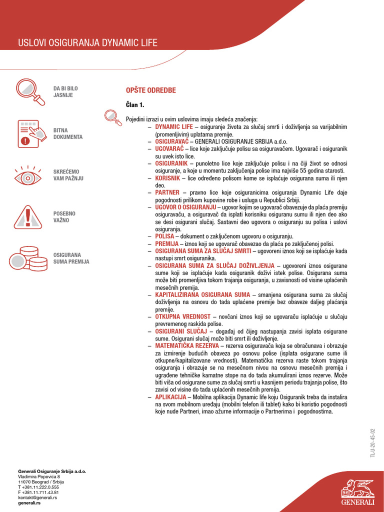 Tl-U-20-45-01 Uslovi Osiguranja Dynamic Life | PDF