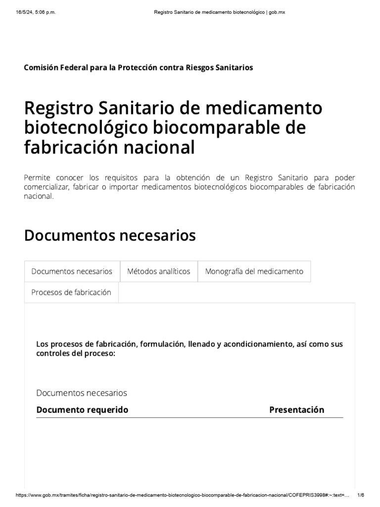 Registro Sanitario de medicamento biotecnológico _ gob.mx | PDF ...