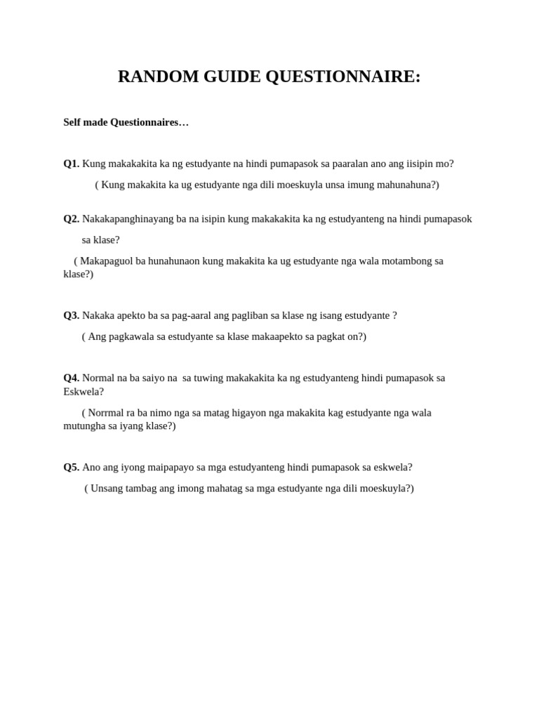 Random Guide Questionnaire | PDF