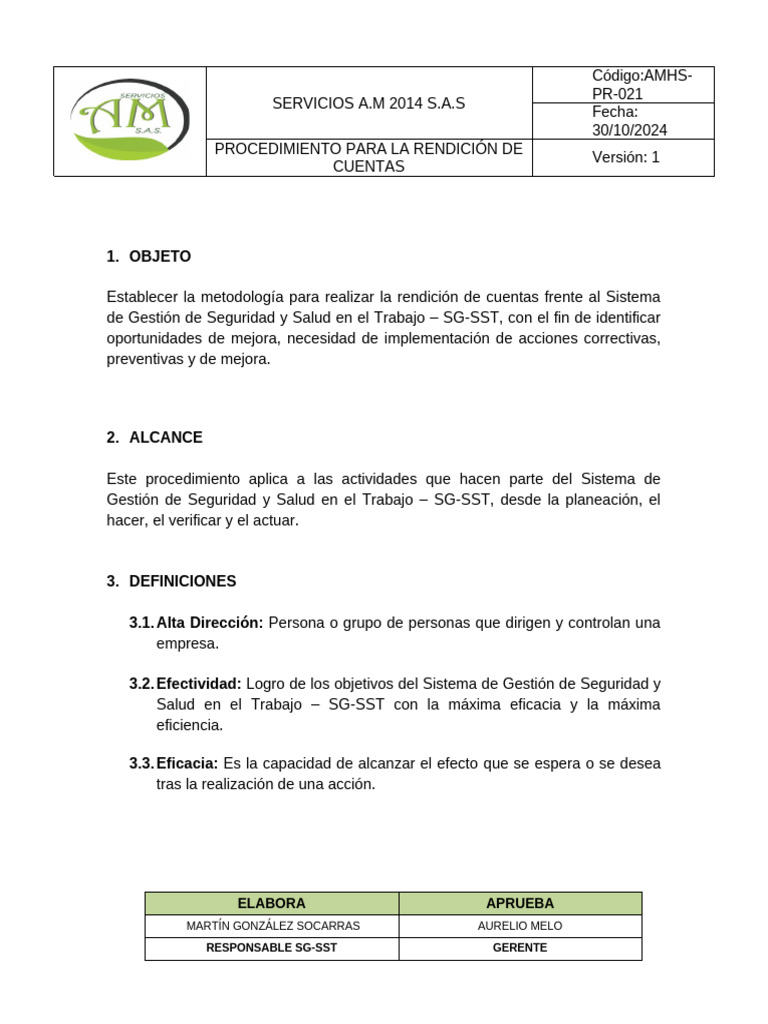 AMHS-PR-021 PROCEDIMIENTO PARA LA RENDICIÓN DE CUENTAS | PDF | Responsabilidad | Planificación