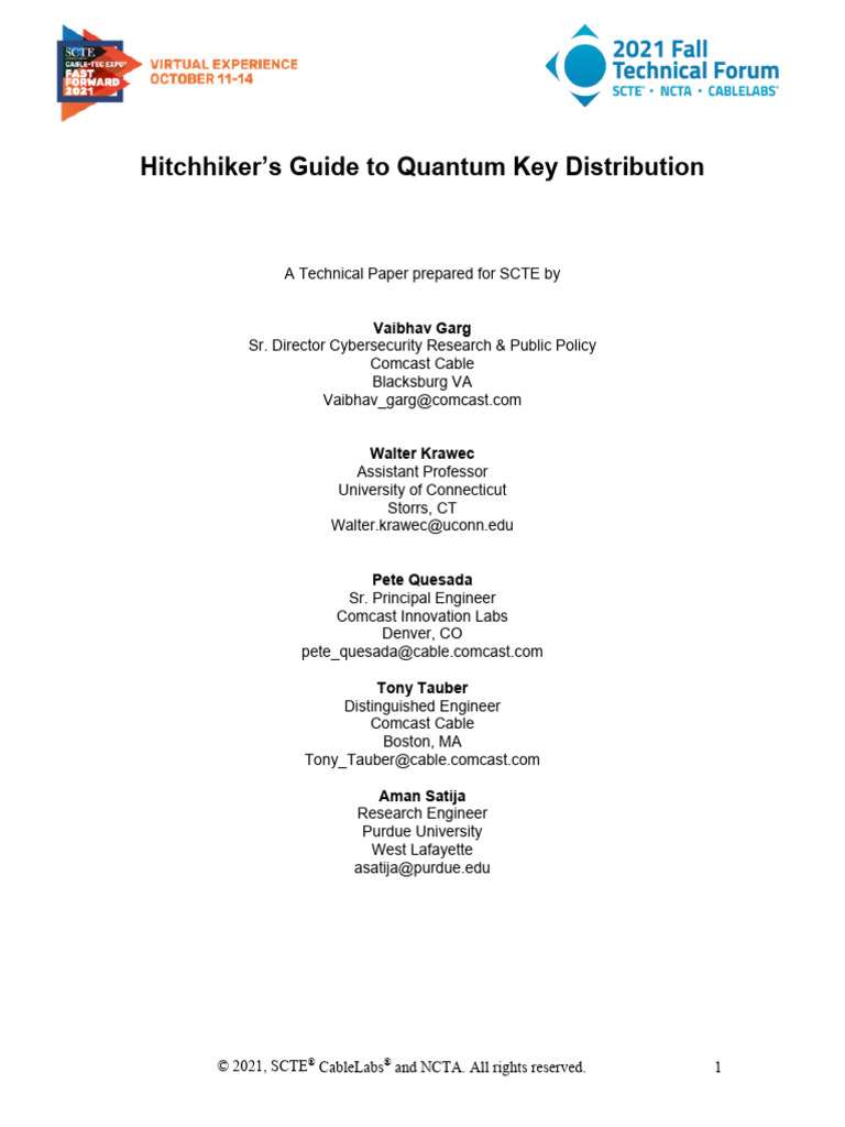 2021 Hitchhiker S Guide To Quantum Key Distribution | PDF | Telecommunications | Secure ...