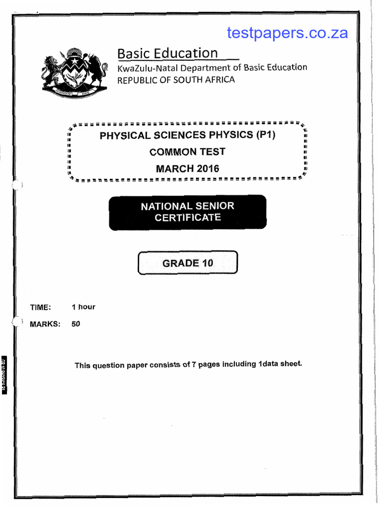 PHY-P1-March-Qp & Memo-2016-Gr10 | PDF
