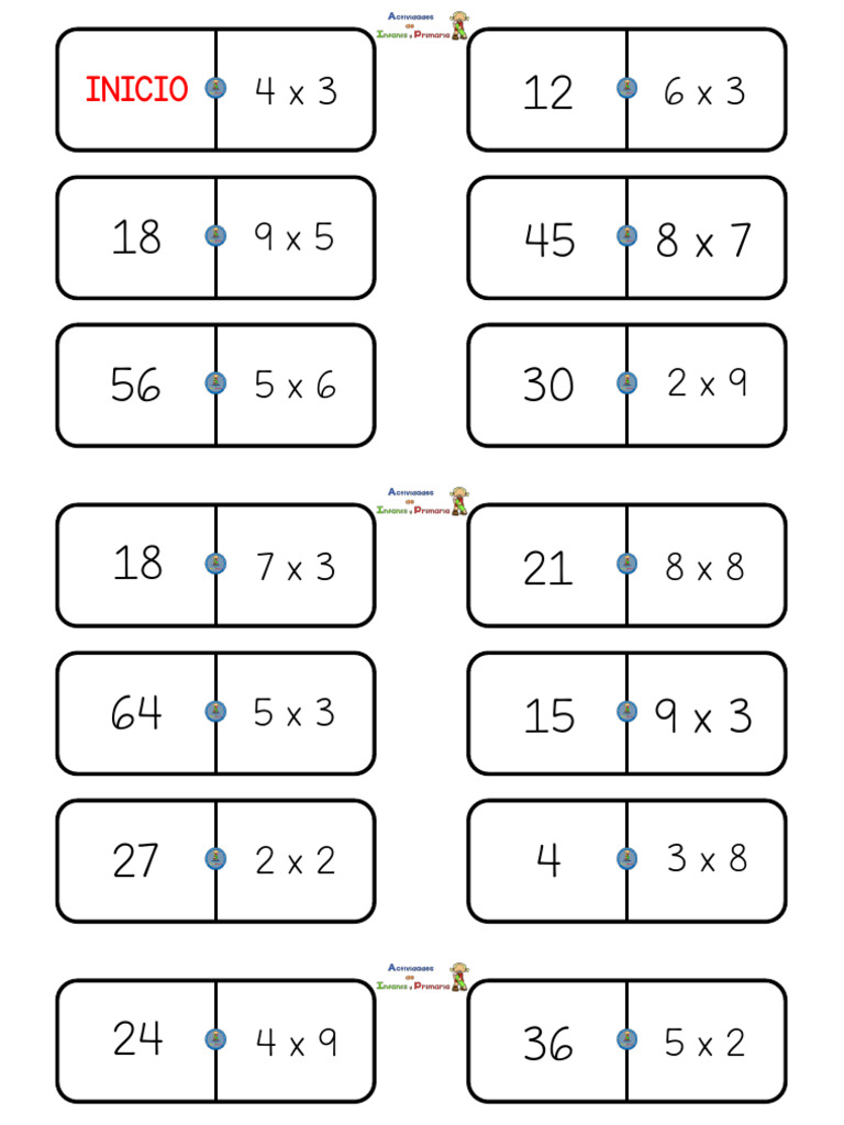 Domino Tablas de Multiplicar | PDF