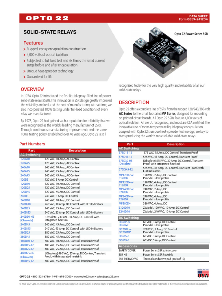0859 Solid State Relays Data Sheet | PDF | Relay | Alternating Current