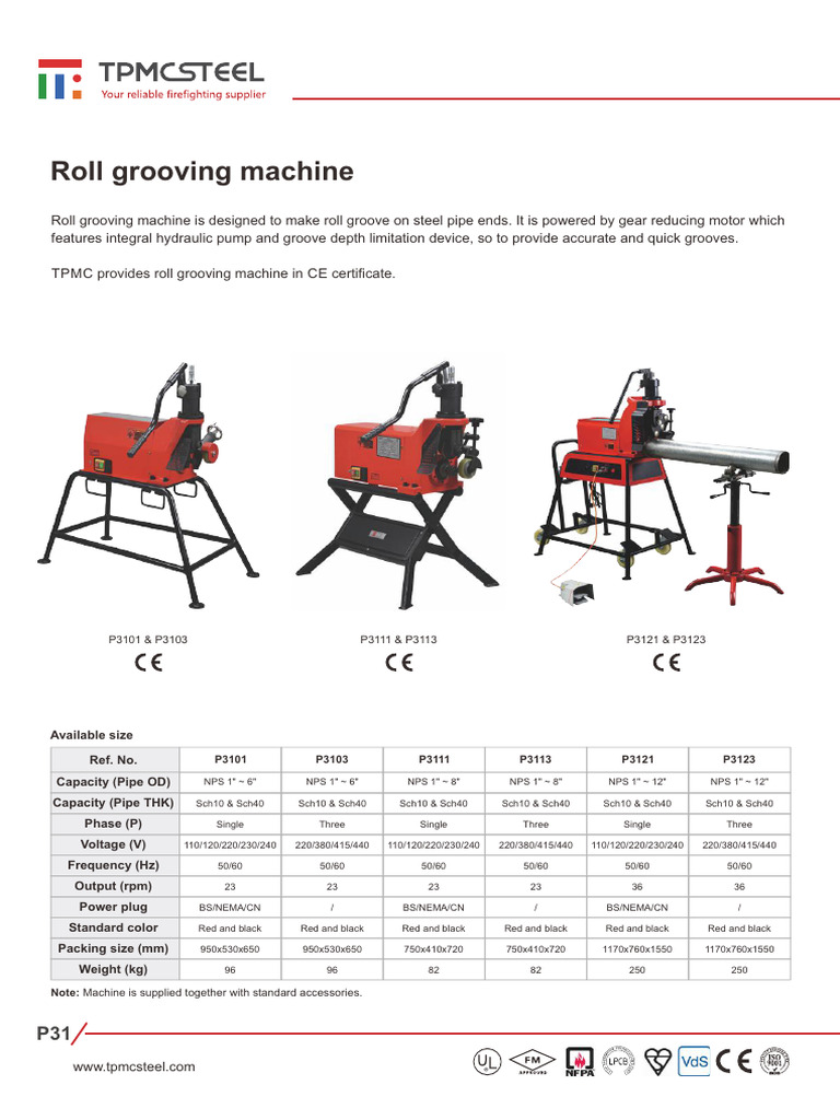 P31 Roll Grooving Machine | PDF | Pipe (Fluid Conveyance) | Electric Power