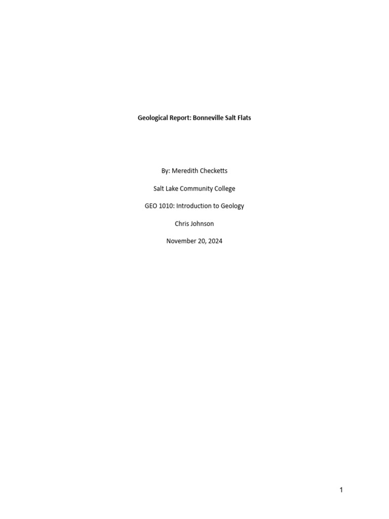 Geological Report of Bonneville Salt Flats | PDF | Lake | Earth Sciences