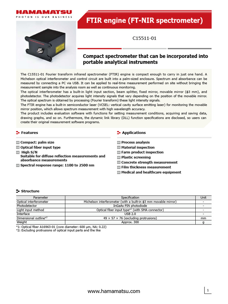 Hamamatsu FTIR Spectrometer Module | PDF | Interferometry | Optics