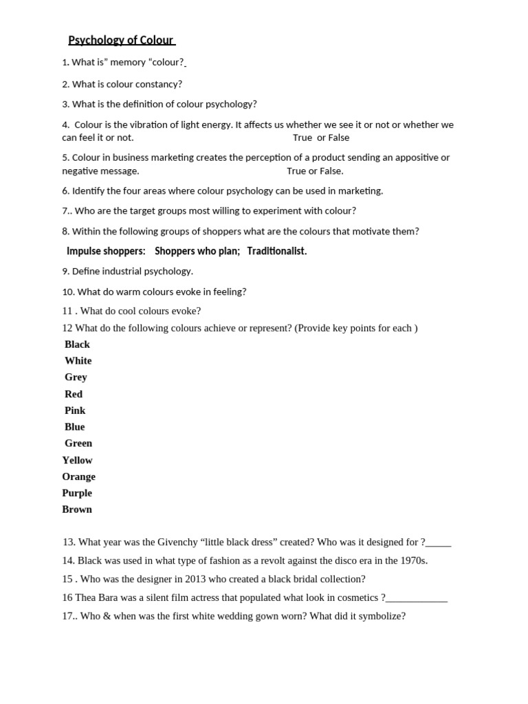 Psychology of Colour Home Work | PDF
