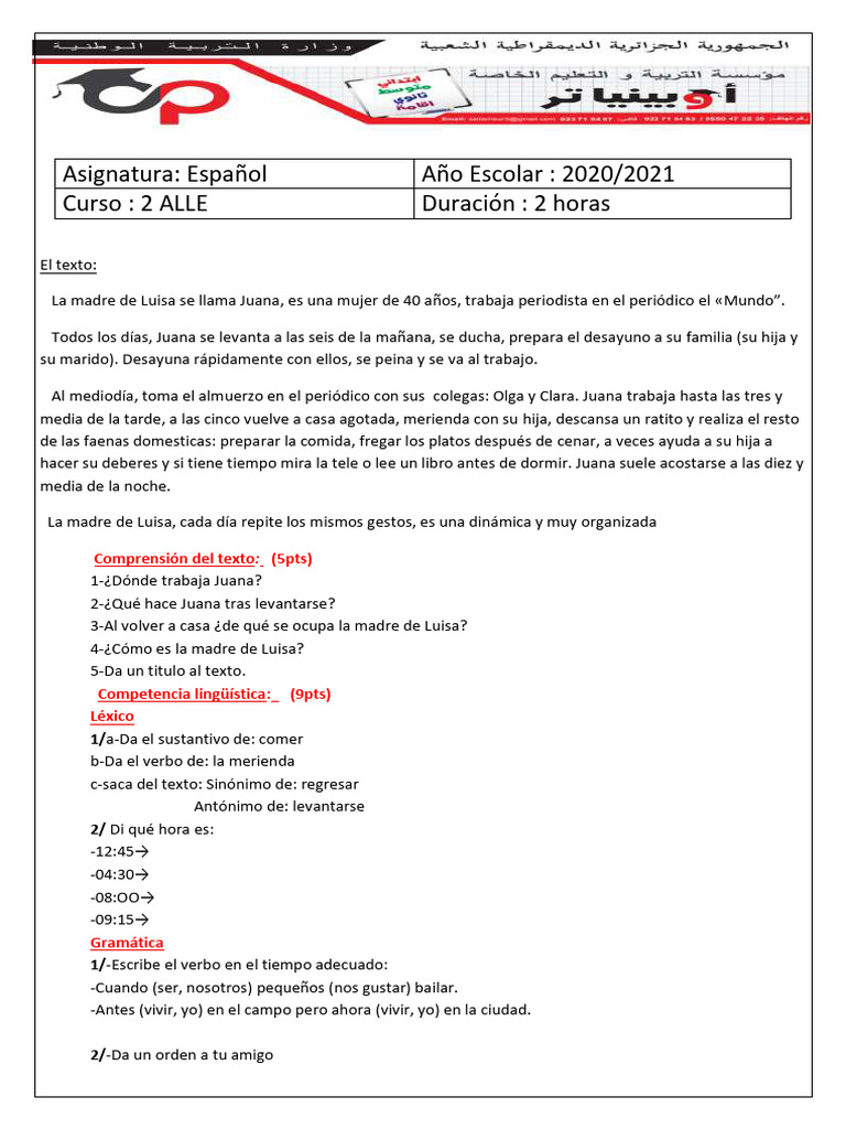 Dzexams 2as Espagnol 565196 | PDF | Lingüística