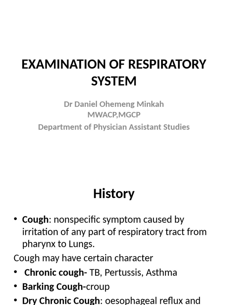 Respiratory System Examination Guide | PDF | Cough | Breathing