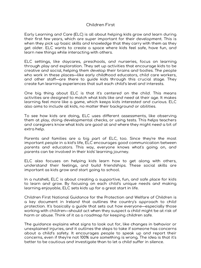 Children First - Assessment - Ana Santos | PDF | Preschool | Child Care