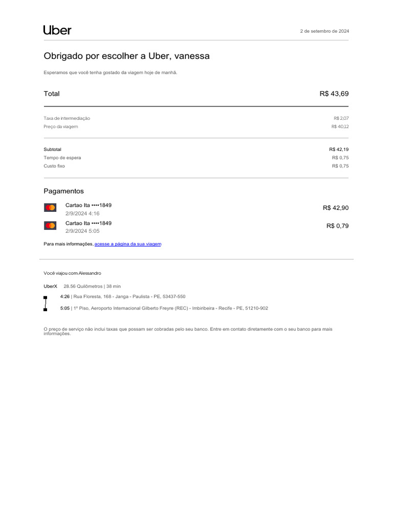 nota fiscal uber 2 set | PDF