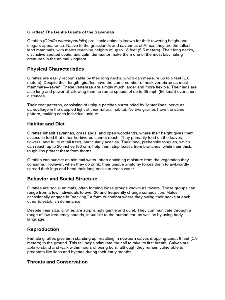 Research papers about Giraffes_ The Gentle Giants of the Savannah | PDF ...