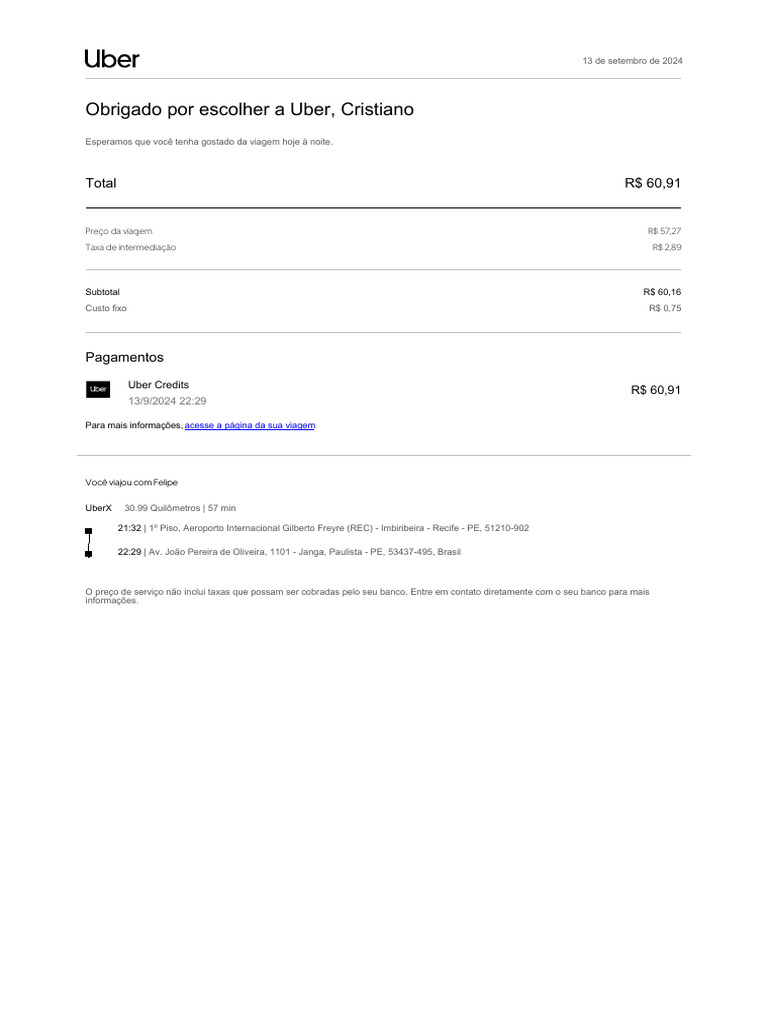 nota fiscal uber 13 set | PDF